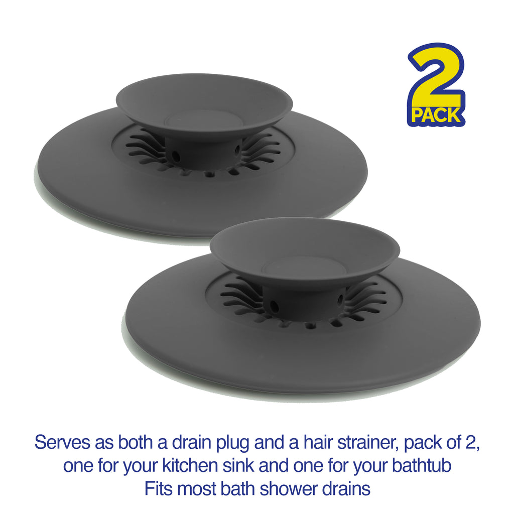 Silicone Bathtub Stopper and Kitchen Sink Strainer - 2 Pack.– Drain Strain